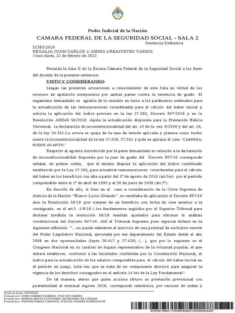 Jurisprudencia 2022 Regalia, Juan Carlos C. ANSeS S Reajustes | PDF ... Jurisprudencia 2022 Regalia, Juan Carlos C. ANSeS S Reajustes | PDF ...