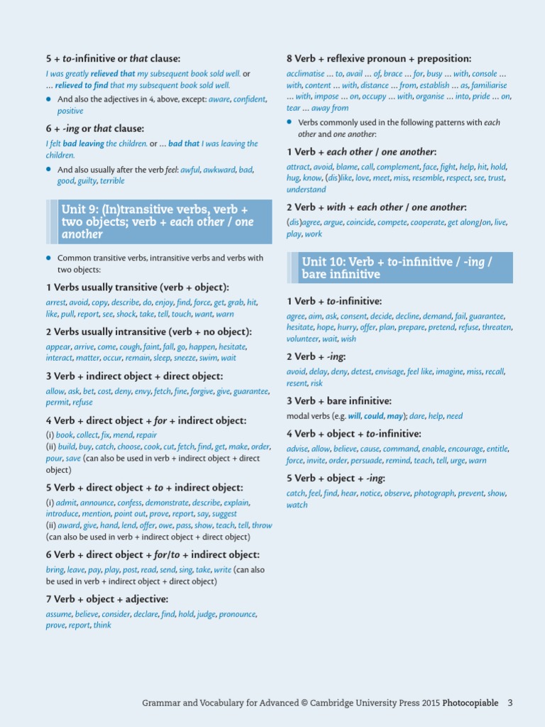 Grammar - Vocabulary-Advanced-Grammar-reference-3 | PDF | Verb | Object ...