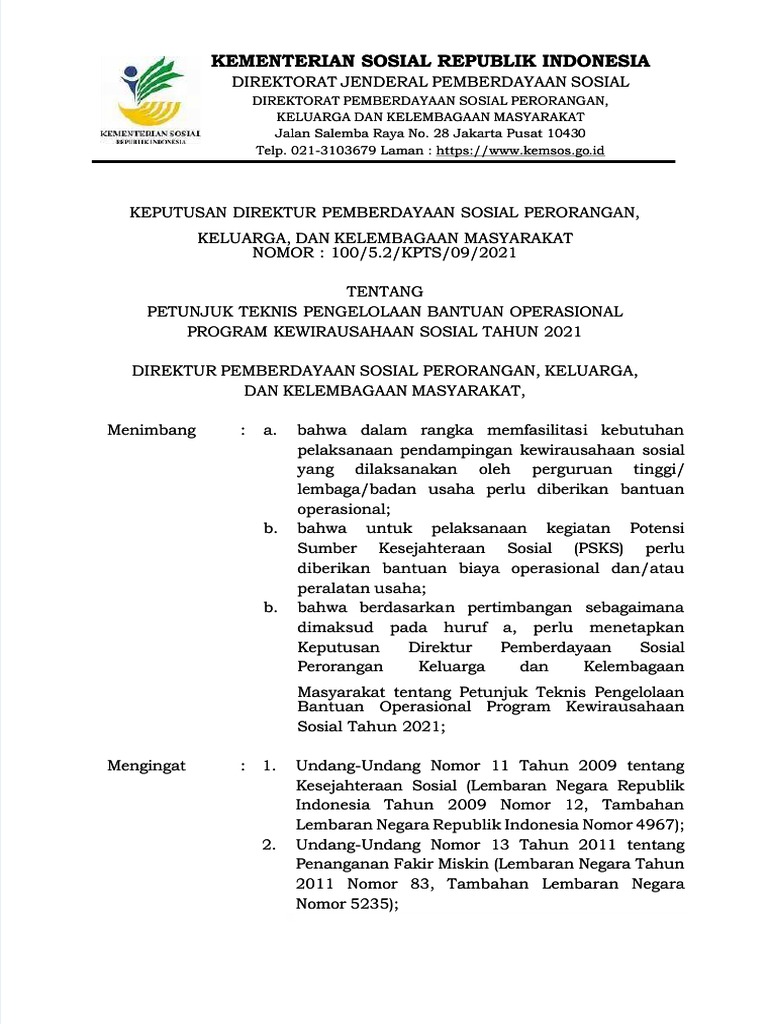 PDF Petunjuk Teknis Pengelolaan Bop Program Kewirausahaan Sosial Compress | PDF