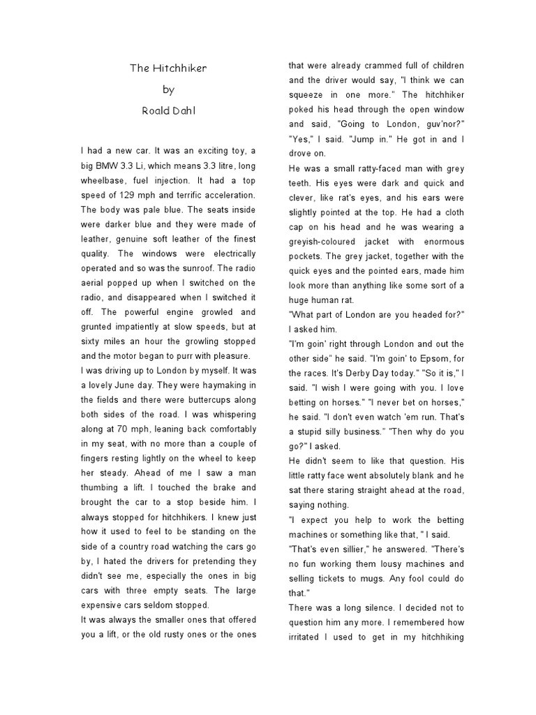 The Hitchhiker. Roald Dahl | PDF The Hitchhiker. Roald Dahl | PDF