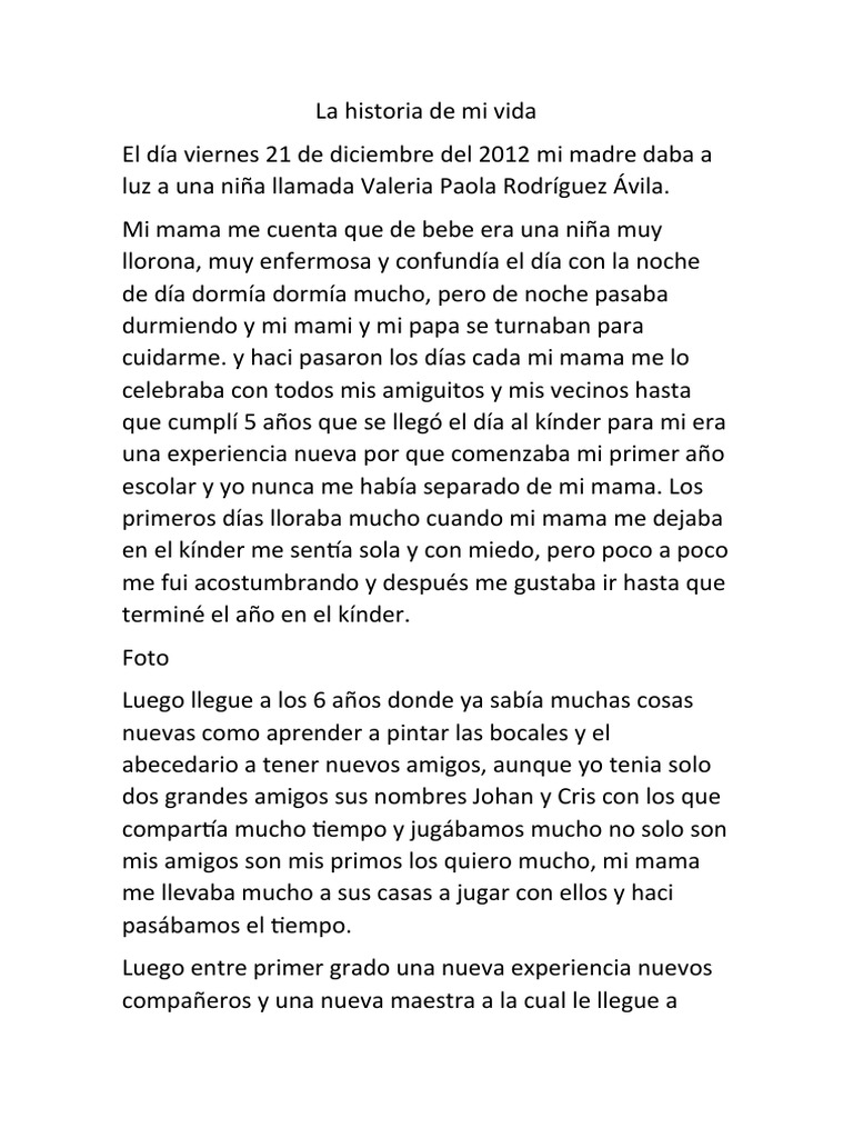 Mi historia de vida hasta los 9 años | PDF