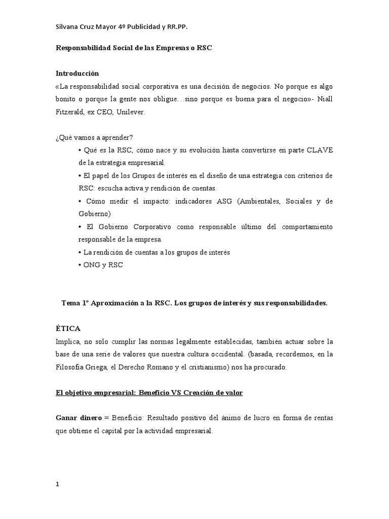 Responsabilidad Social de Las Empresas o RSC 2 | PDF | Responsabilidad ...