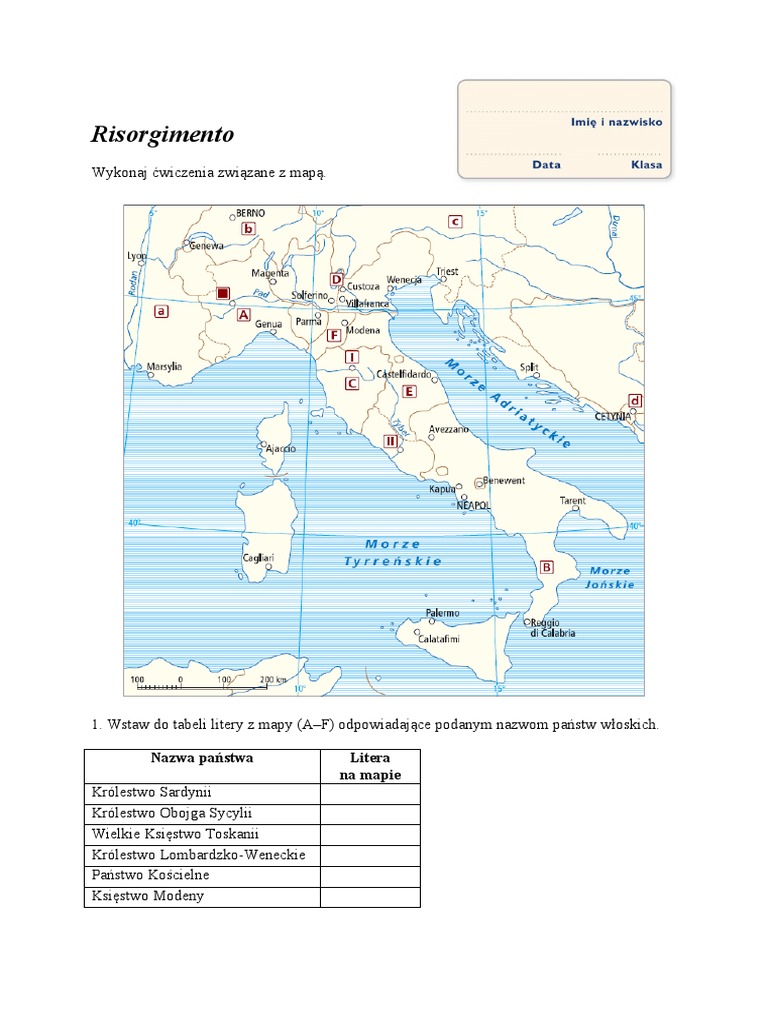 Karta Pracy Z Mapa Konturowa Risorgimento | PDF