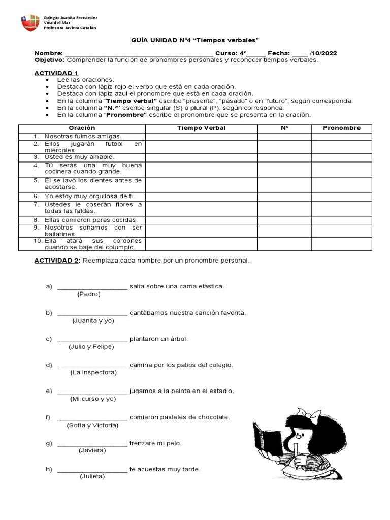 Guía Unidad Nº4 Tiempos Verbales | PDF