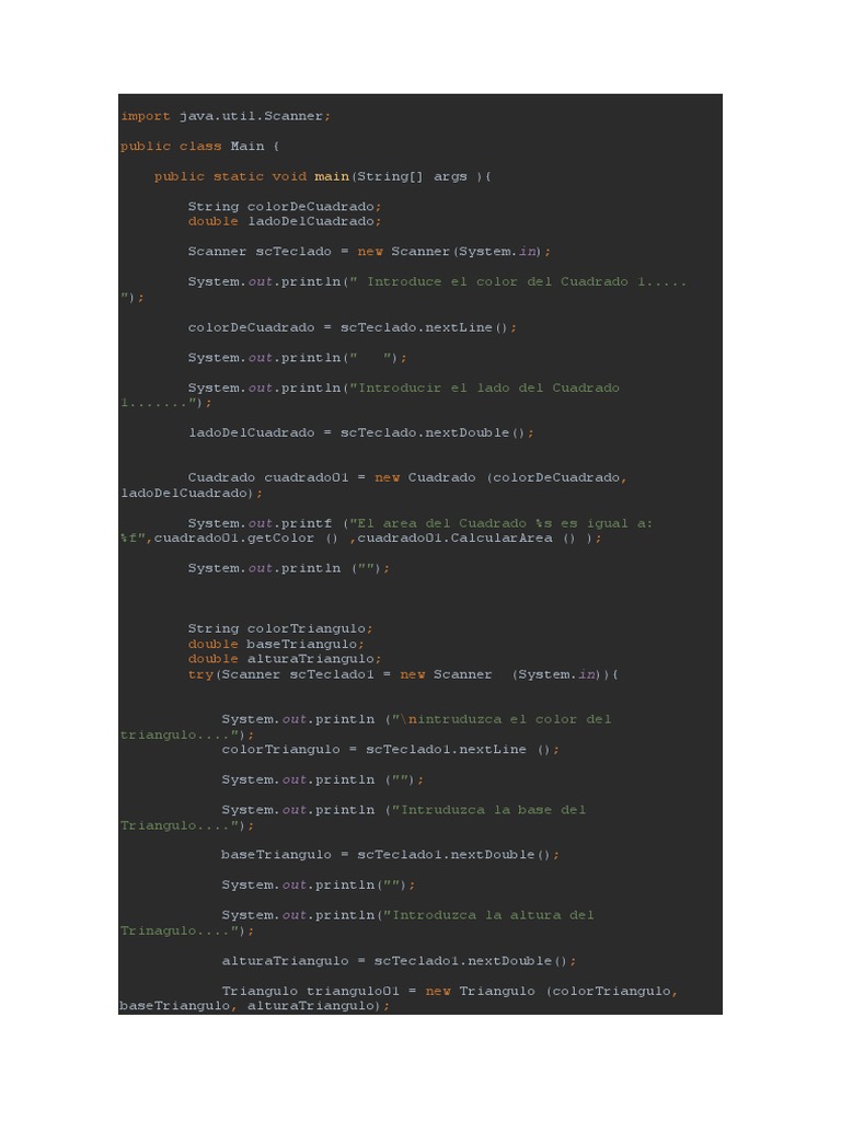 Calcular La Base de Un Cuadrado y Un Triangulo en Java | PDF ...