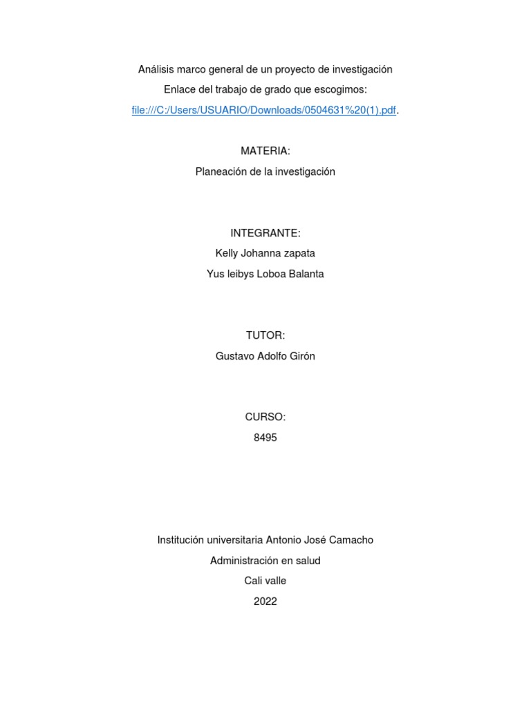 Análisis Marco General de Un Proyecto de Investigación U2 | PDF | Innovación