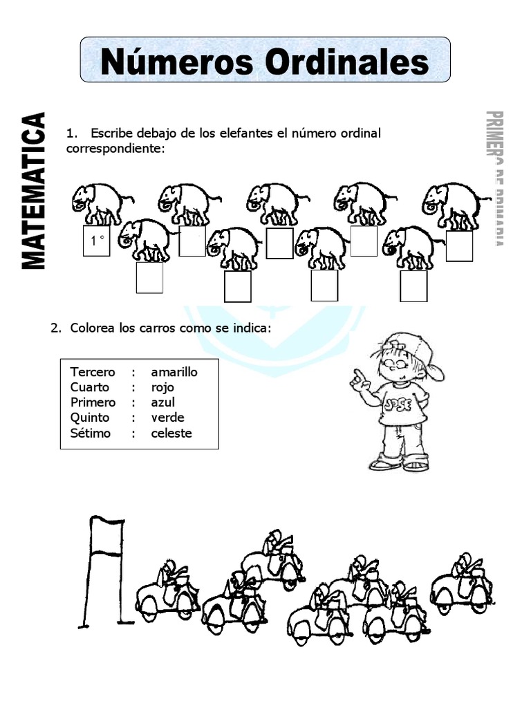 Ficha de Numeros Ordinales para Primero de Primaria | PDF