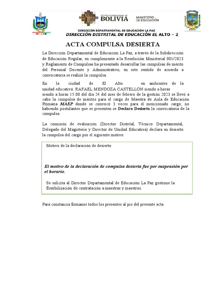 Acta Compulsa Desierta | PDF | Negocios