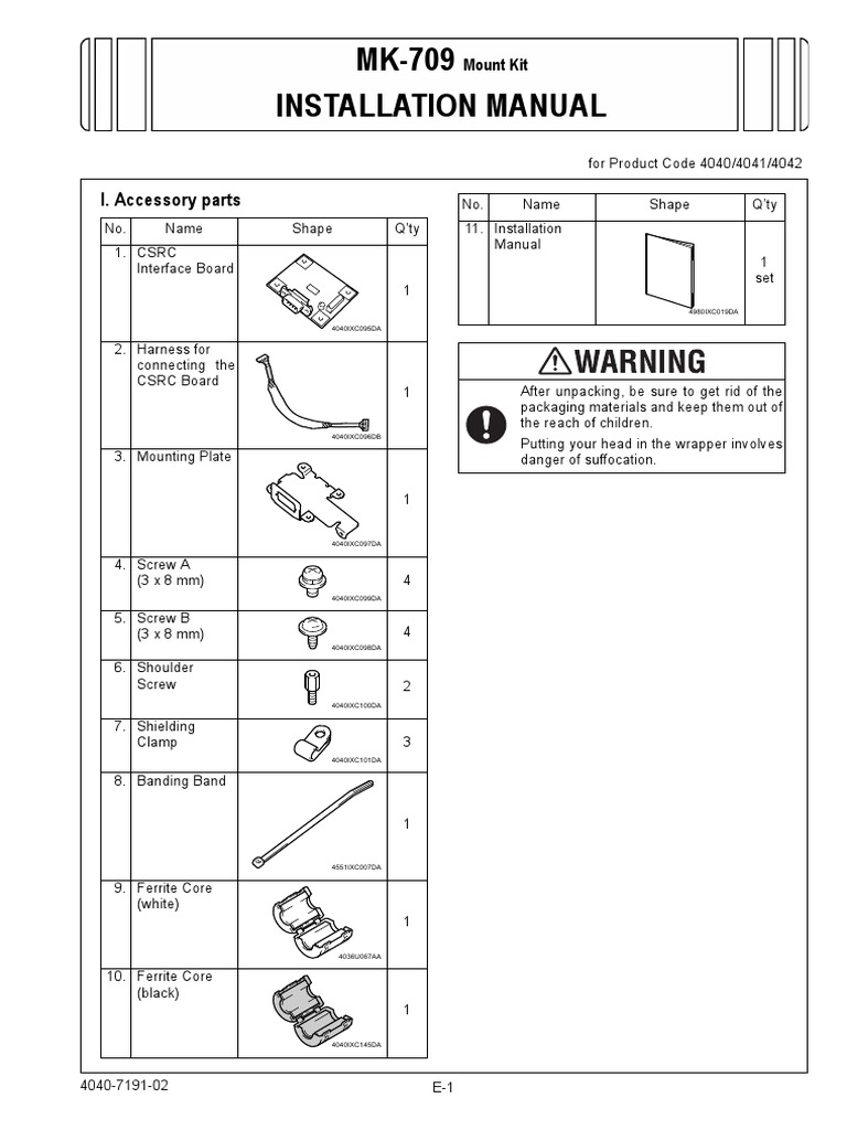 Installation Manual MK-709: I. Accessory Parts | PDF | Computer Architecture | Computing
