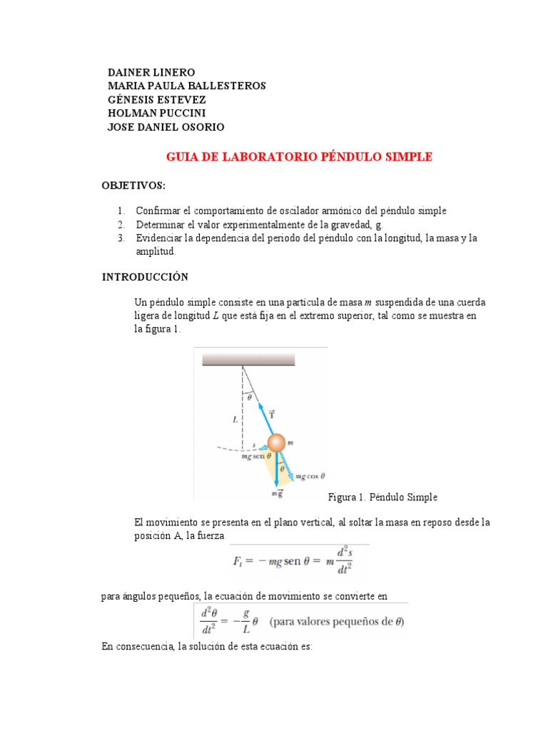 Guia de Laboratorio Péndulo Simple | PDF | Péndulo | Conceptos matemáticos