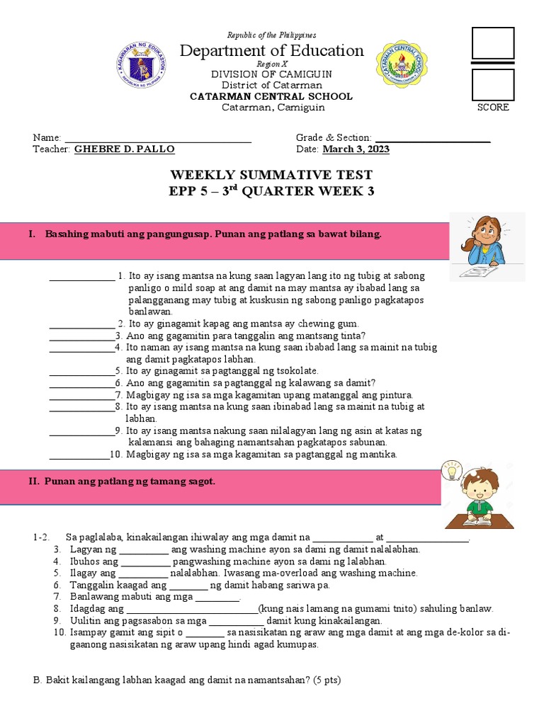 EPP 5 Weekly Test - Q3 Week 3 | PDF