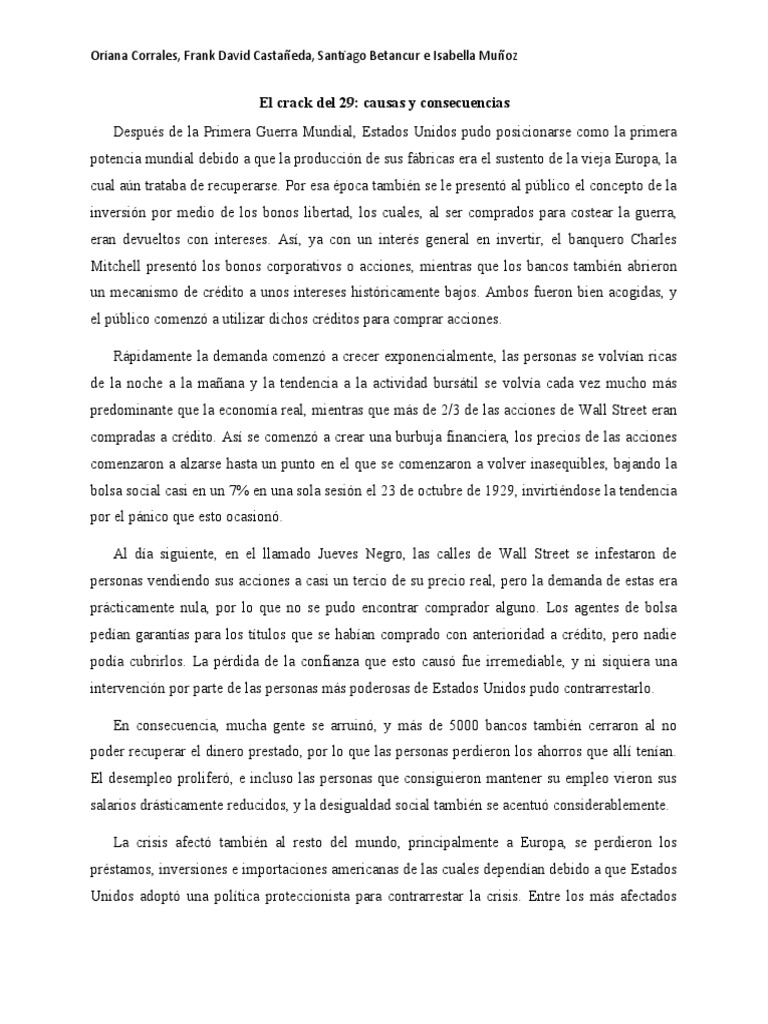 El Crack Del 29 | PDF | Accidente de Wall Street de 1929 | Viajes por ...