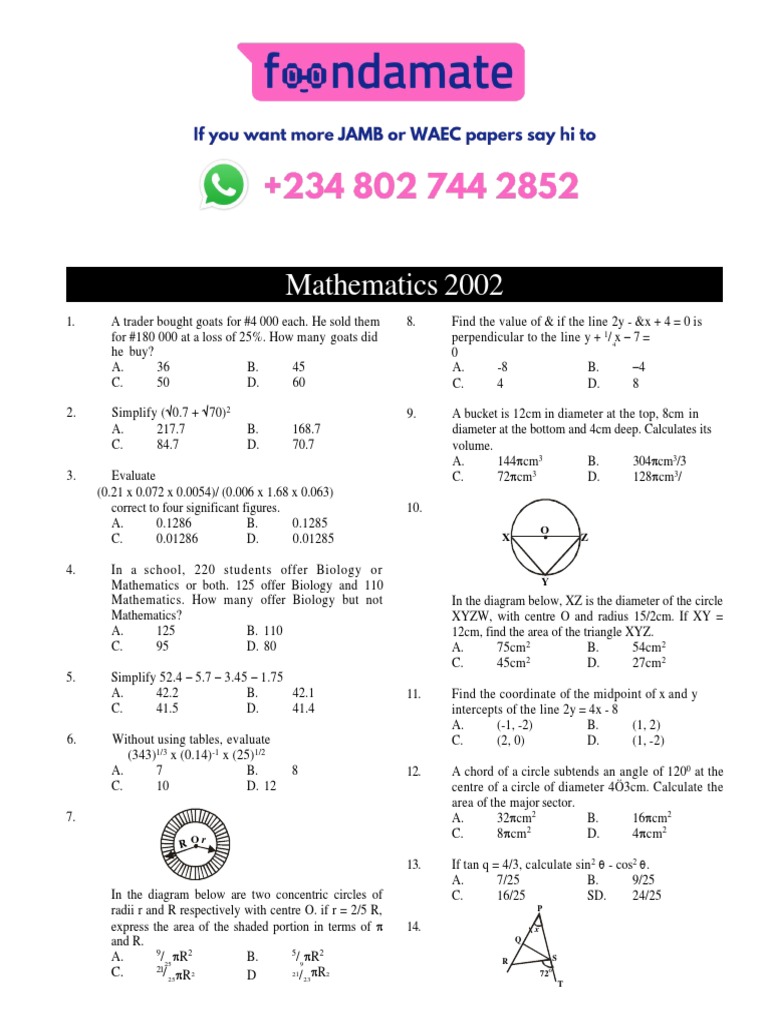 Jamb Mathematics 2002 | PDF | Triangle | Mathematics