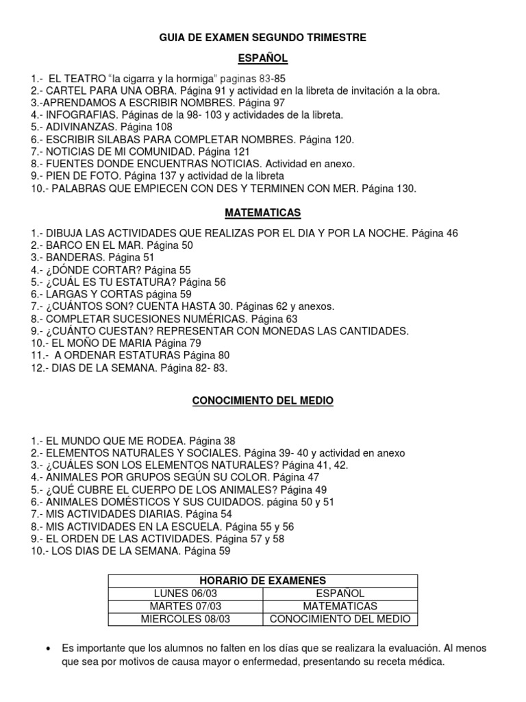 Guia de Examen Segundo Trimestre 1ro A | PDF | Hogar, jardinería y bricolaje