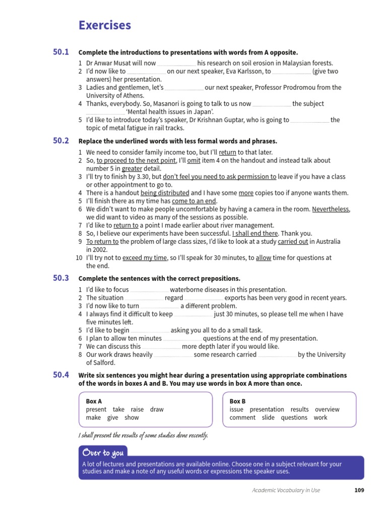 Academic Vocabulary Presentation Exercises | PDF | Linguistics