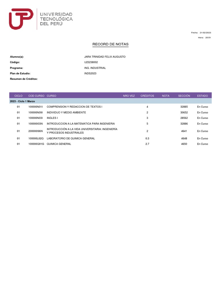 Record Notas U23238002 | PDF