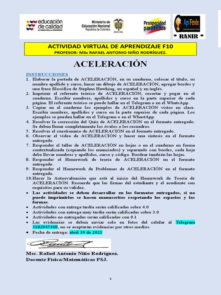 Trabajo - Virtual-ACELERACION - F10 | PDF | Aceleración | Velocidad