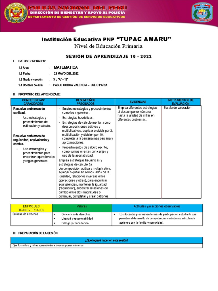 Sesion de Aprendizaje 10 Matematica | PDF | Aprendizaje | Cognición