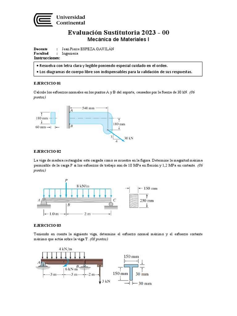 Evaluación Sustitutoria - Resistencia de Materiales - 2023-00 | PDF