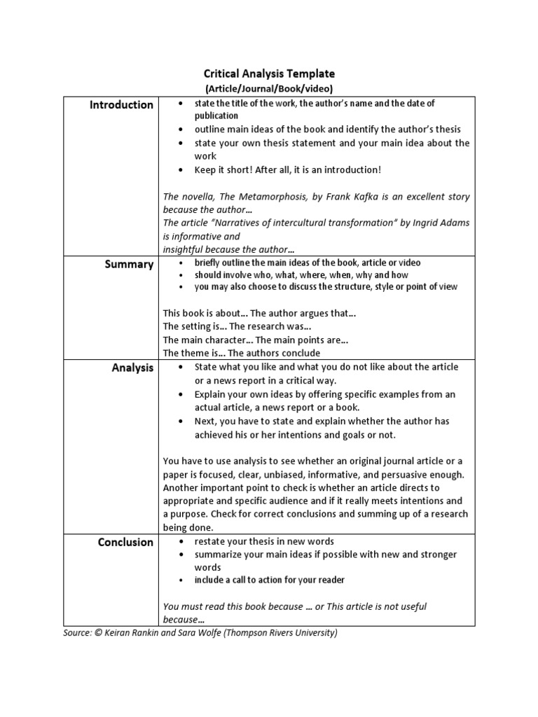 Critical Analysis Template | PDF | Human Communication | Communication