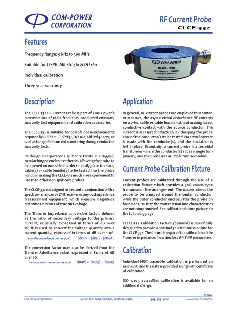 RF Current Probe Com-Power Clce-332 | PDF | Decibel | Calibration