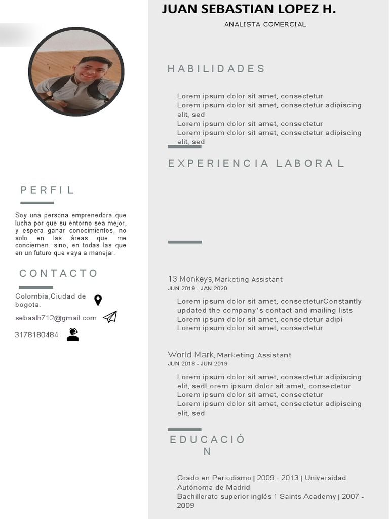 Nueva Plantilla Curriculum Vitae Gris Foto Lado | PDF | Crecimiento personal y profesional