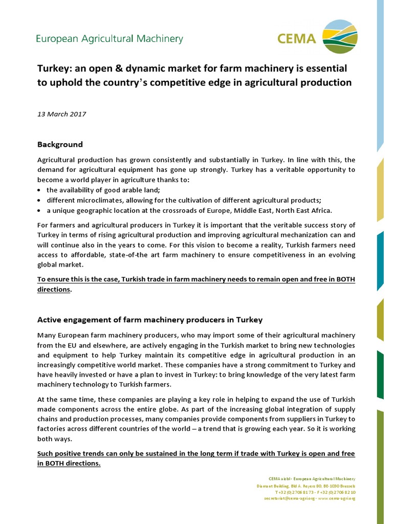 CEMA Statement Turkey 13032017 | PDF | Farms | Agriculture