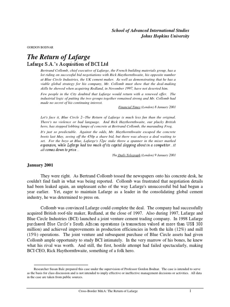 Lafarge's Strategic Bid for BCI Ltd | PDF | Economic Growth | Cement