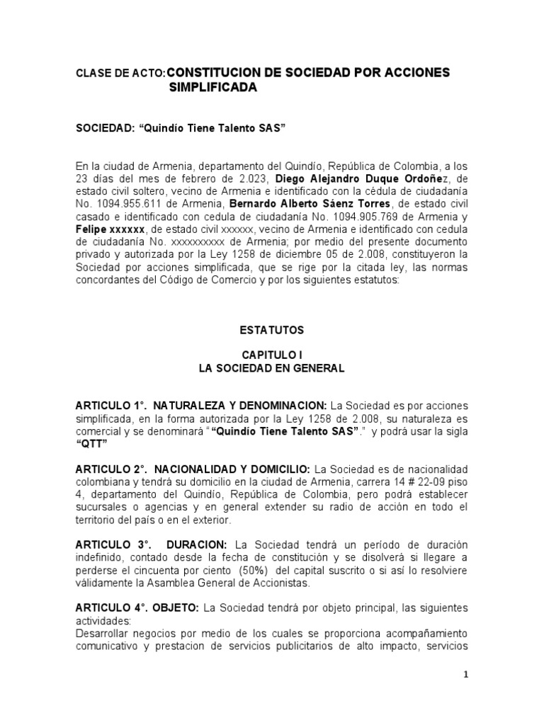 ejemplo de estatutos | PDF | Compartir (Finanzas) | Liquidación