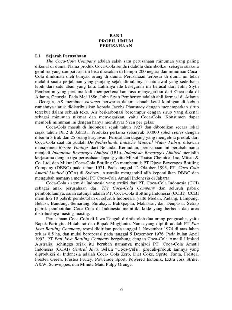 Profil Umum Perusahaan Coca-Cola Amatil Indonesia Central Java | PDF