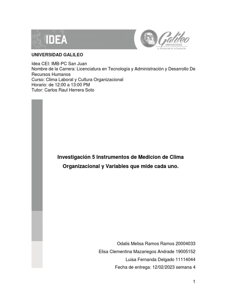 Tarea 2 Investigacion Grupal-Clima Laboral y Cultura | PDF ...