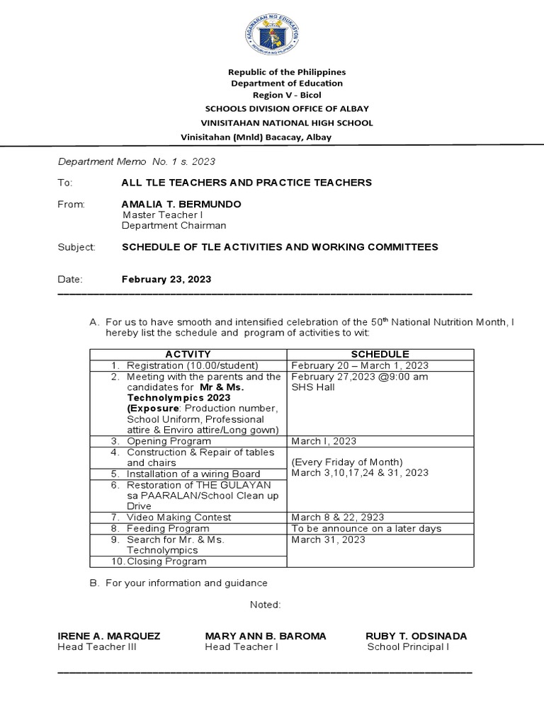 TLE Nutrtion Month Activities | PDF | Technology & Engineering