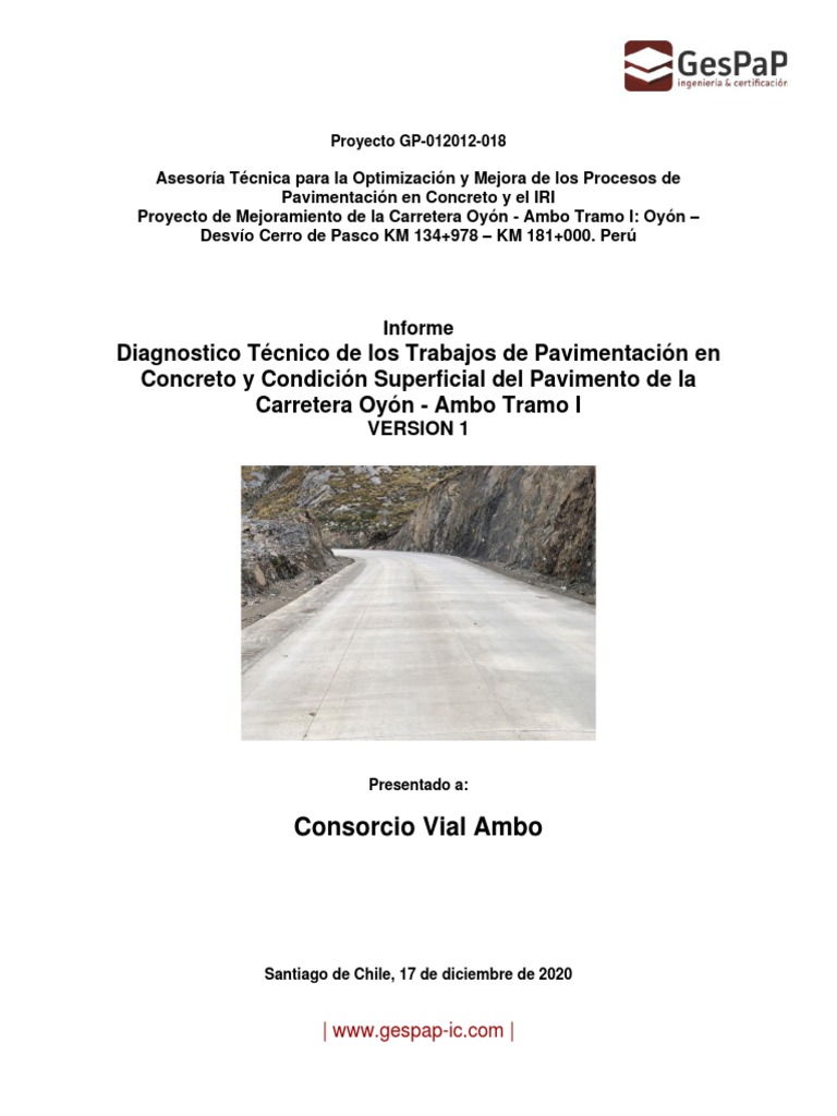 Diagnóstico Pavimentación Oyón-Ambo | PDF | Hormigón | Medición