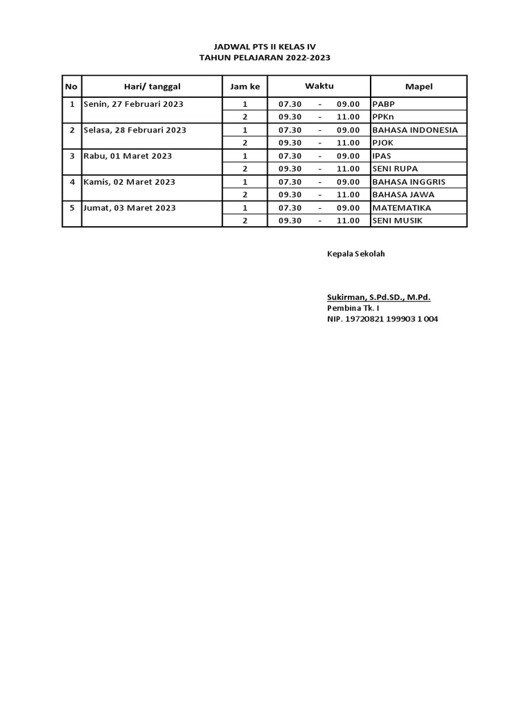 Jadwal PTS 2 2022-2023 | PDF
