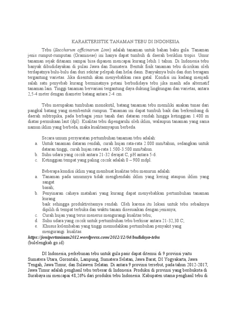 Karakteristik Tanaman Tebu | PDF