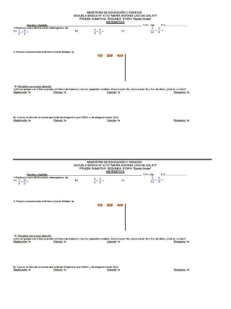 Matemática 5to Grado | PDF | Matemáticas