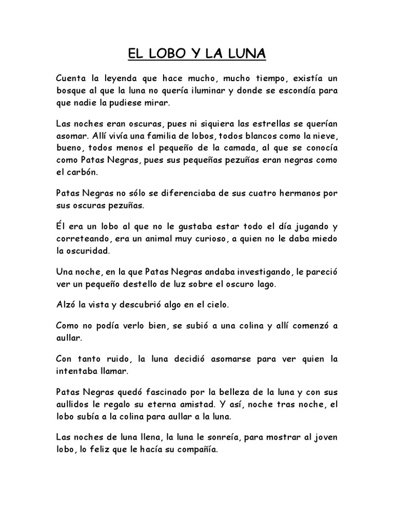 Cuento El Lobo Y La Luna Pdf Luna