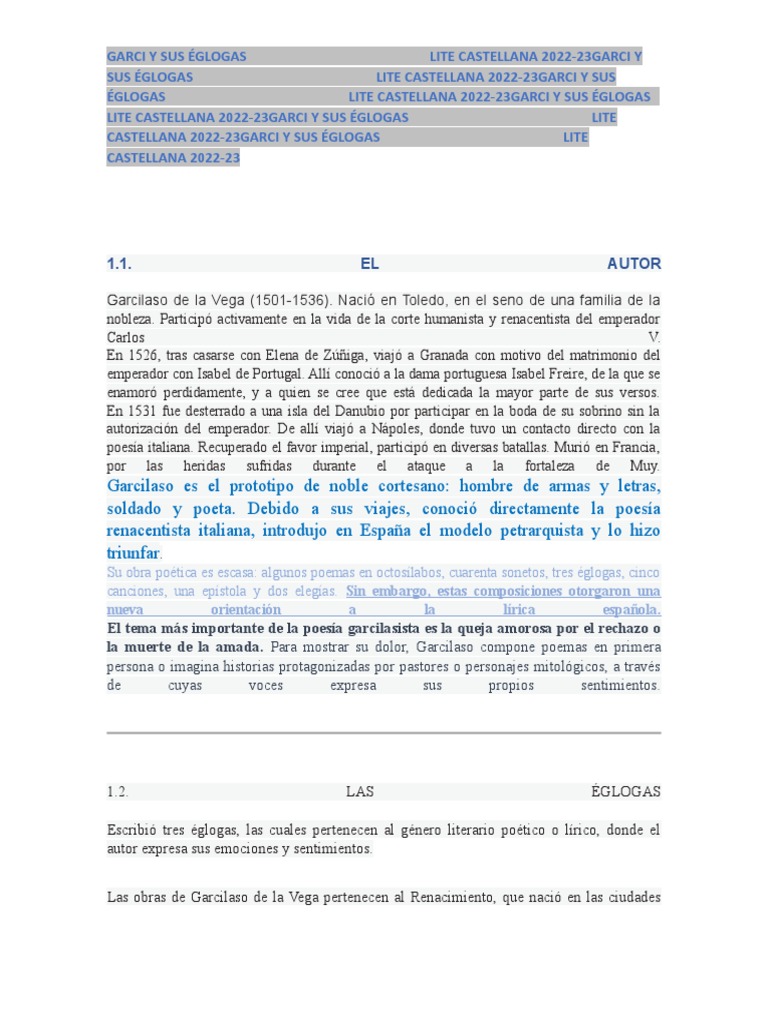 Garcilaso y Sus Églogas | PDF | Renacimiento | Metro (poesía)