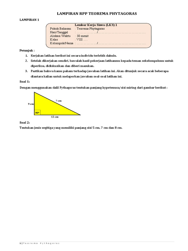 Lampiran RPP Teorema Phytagoras | PDF