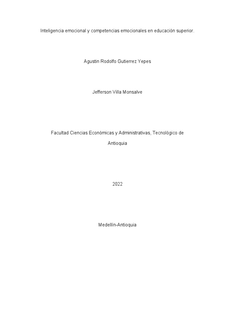 Inteligencia Emocional Y Competencias Emocionales En Educación Superior