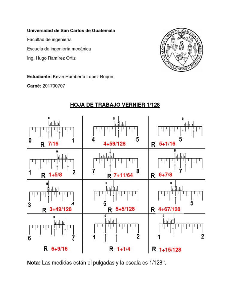 Hoja de Mediciones Con Vernier. | PDF