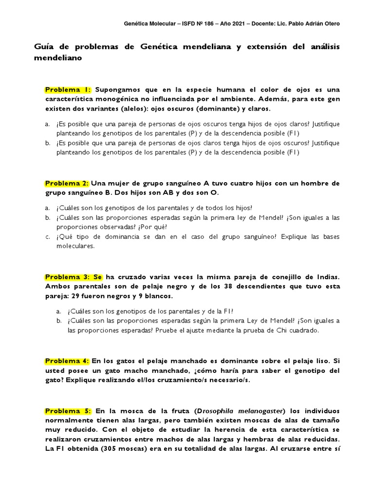Guia de Problemas de Genetica Mendeliana 2021 1 | PDF | Dominancia ...