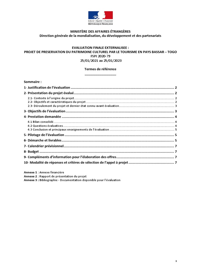 Évaluation Projet Tourisme Culturel Bassar | PDF | Consultant ...