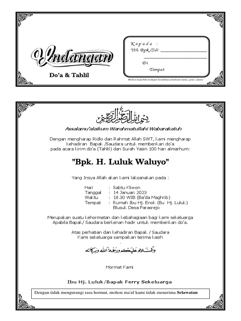 Undangan Tahlil 100 Hari 2 | PDF