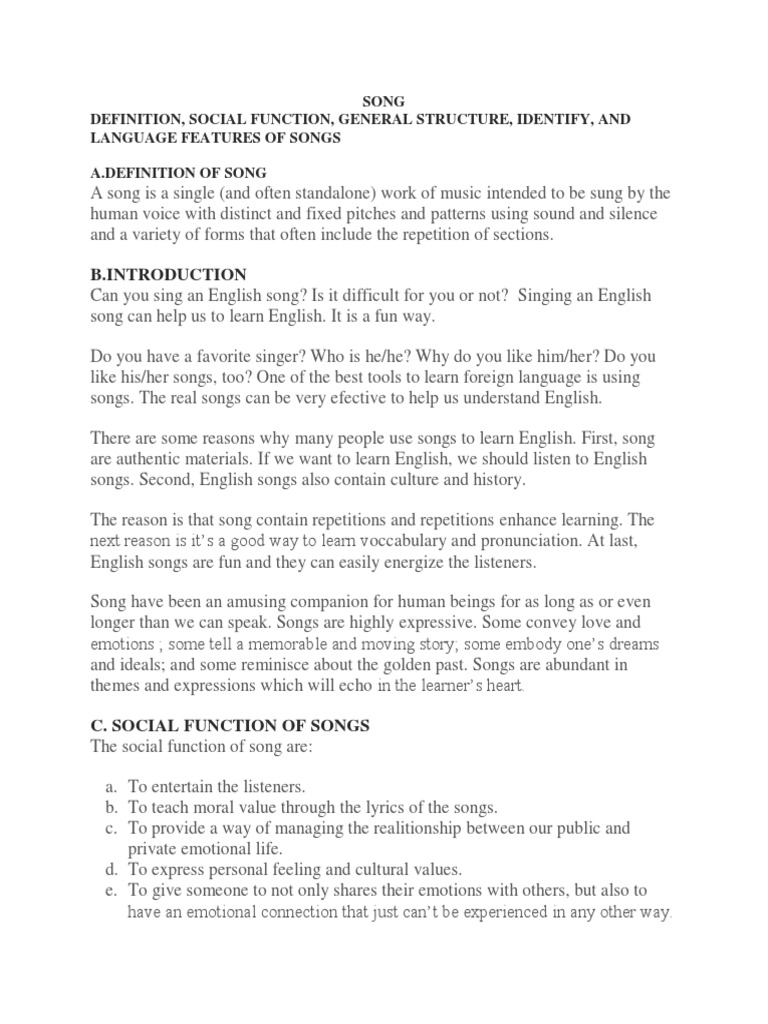 Materi Song B Inggris Wajib Xi | PDF | Song Structure | Refrain