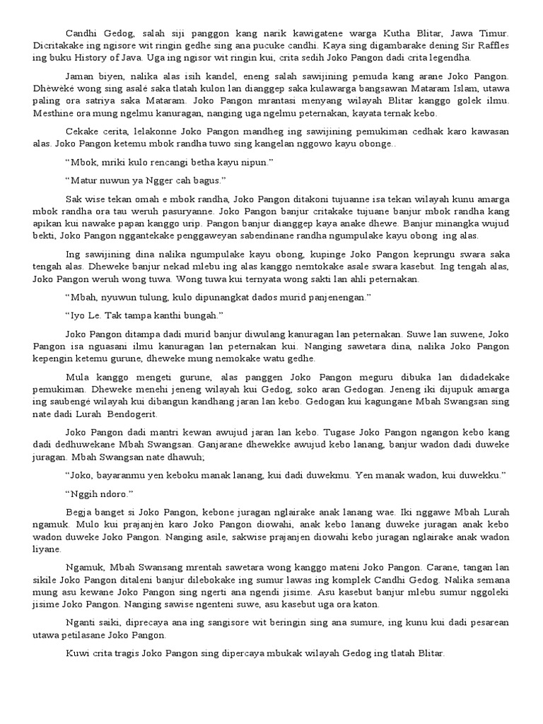Teks Dongeng Bahasa Jawa Cerita Wilayah Gedog Dessandrea Putri ...