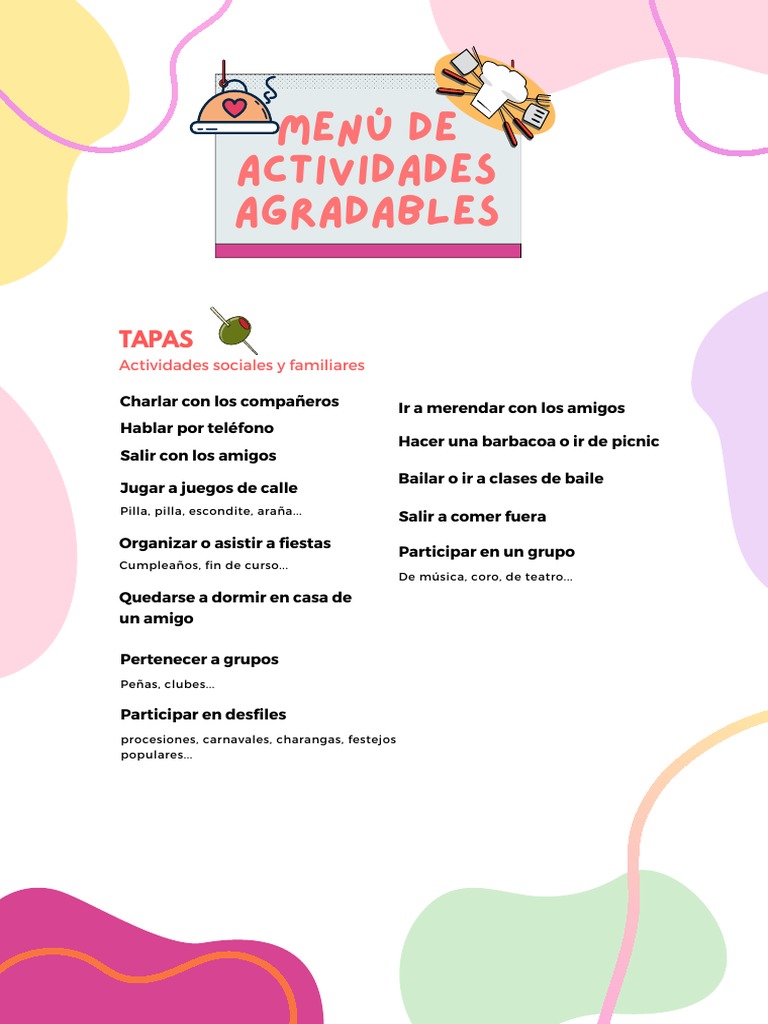 Menú Actividades Agradables | PDF | Deportes | Entretenimiento
