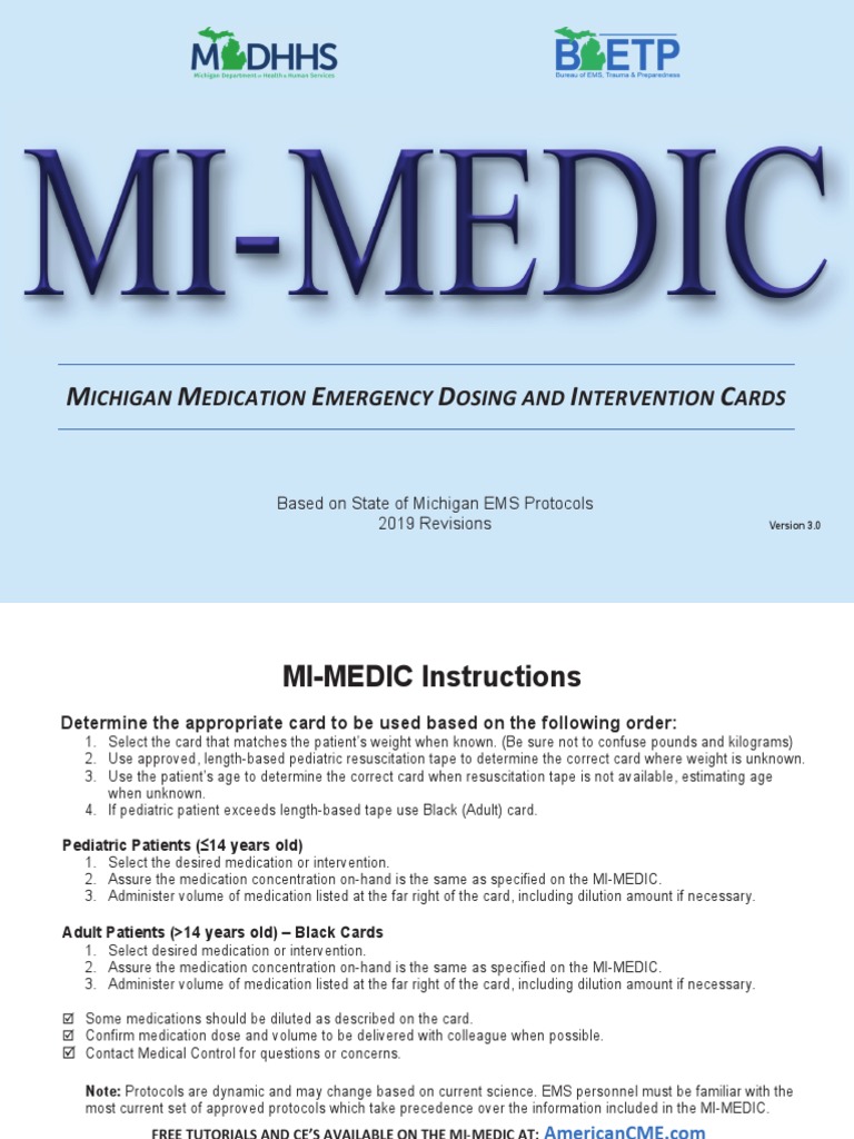 MI MEDIC CARDS - Reference Material | PDF | Shock (Circulatory) | Emergency Medical Services