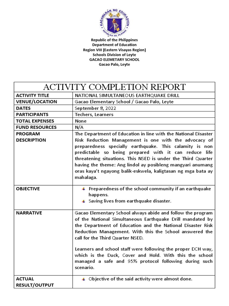 Earthquake Drill Acr | PDF | Risk Management | Emergency Management