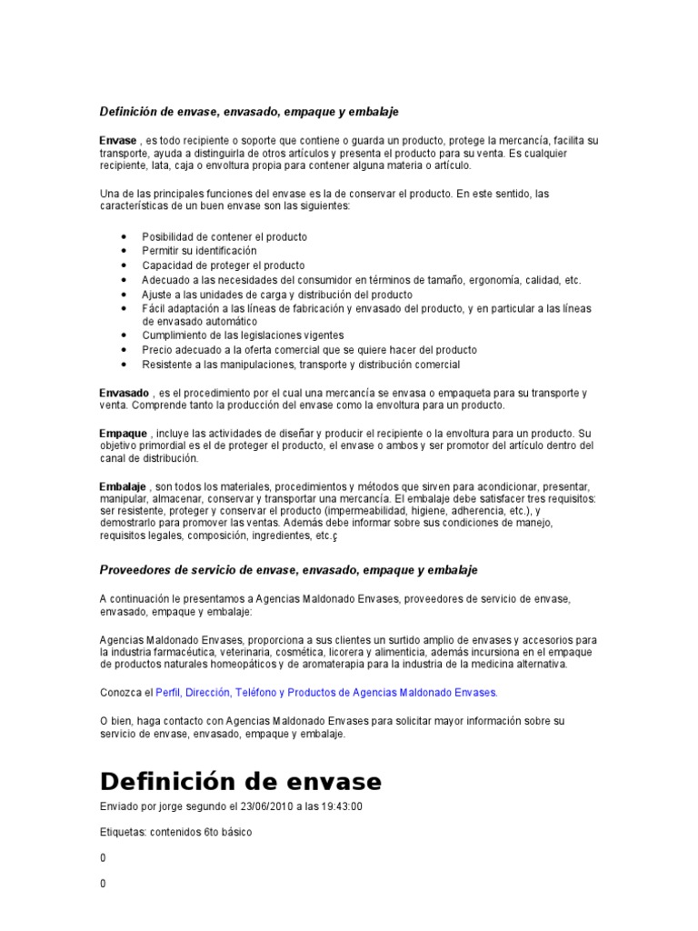 Definición de Envase | PDF | Antropometría | Producto (Negocio)